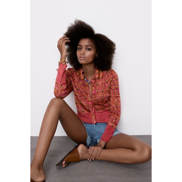 Zara | Sweaters | Zara Small Knit Jacquard Jacket Cottagecore | Poshmark